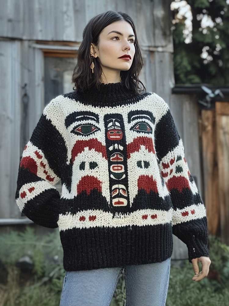 Vintage Canadian Aboriginal Thunderbird Totem Pole Pattern Design ...