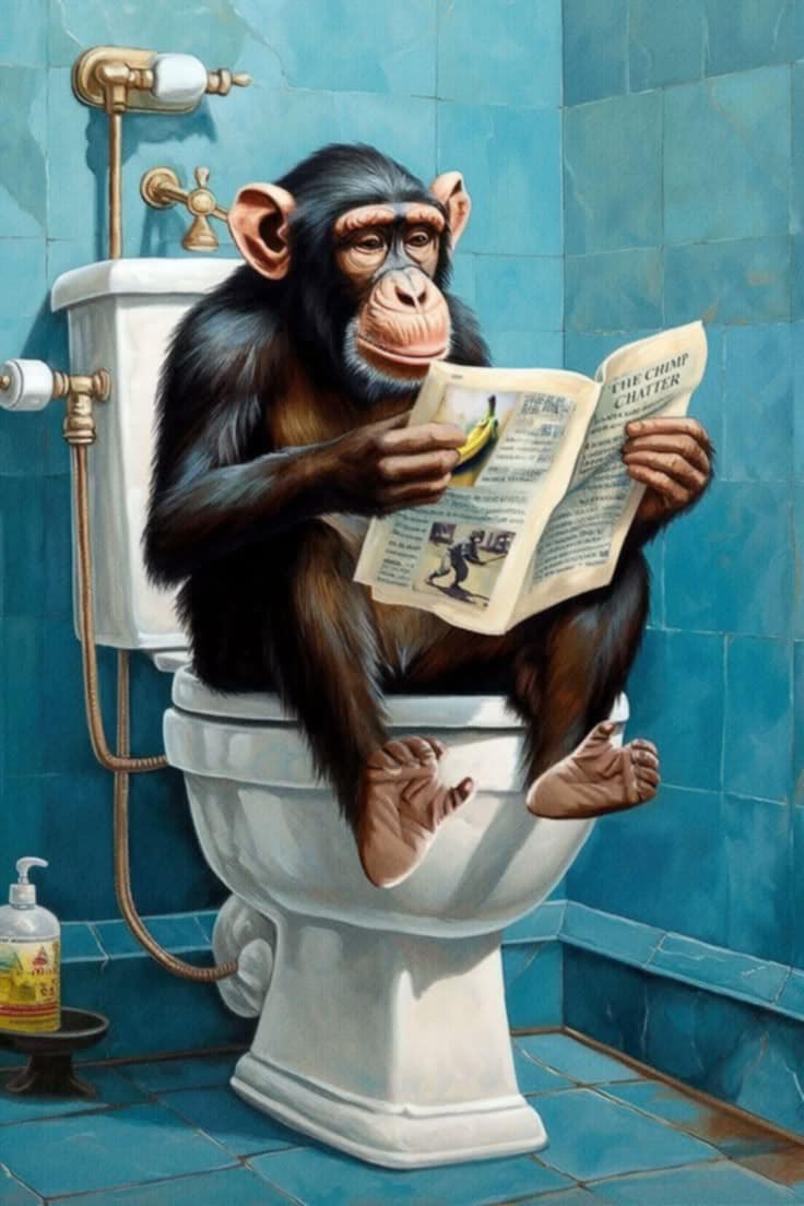 Monkey Squatting in the Toilet Reading Newspaper (velvet cloth) AB ...