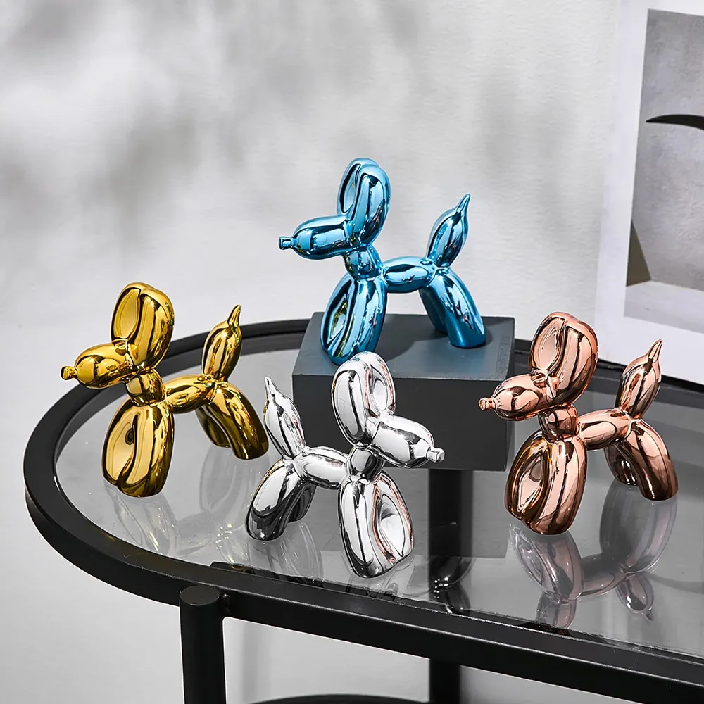 Nigikala Sculpture Cute Shiny Balloon Dog Figurines Miniatures Art ...