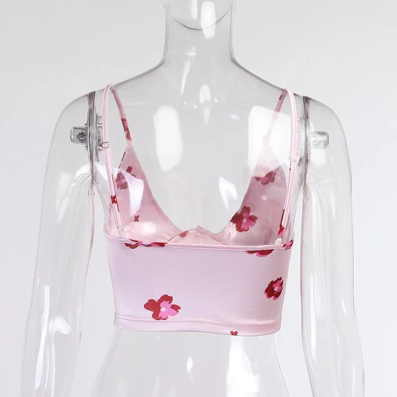 SATIN FLORAL DEEP V SLING VEST