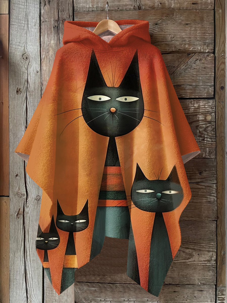 Cat Art Print Hooded Warm Shawl