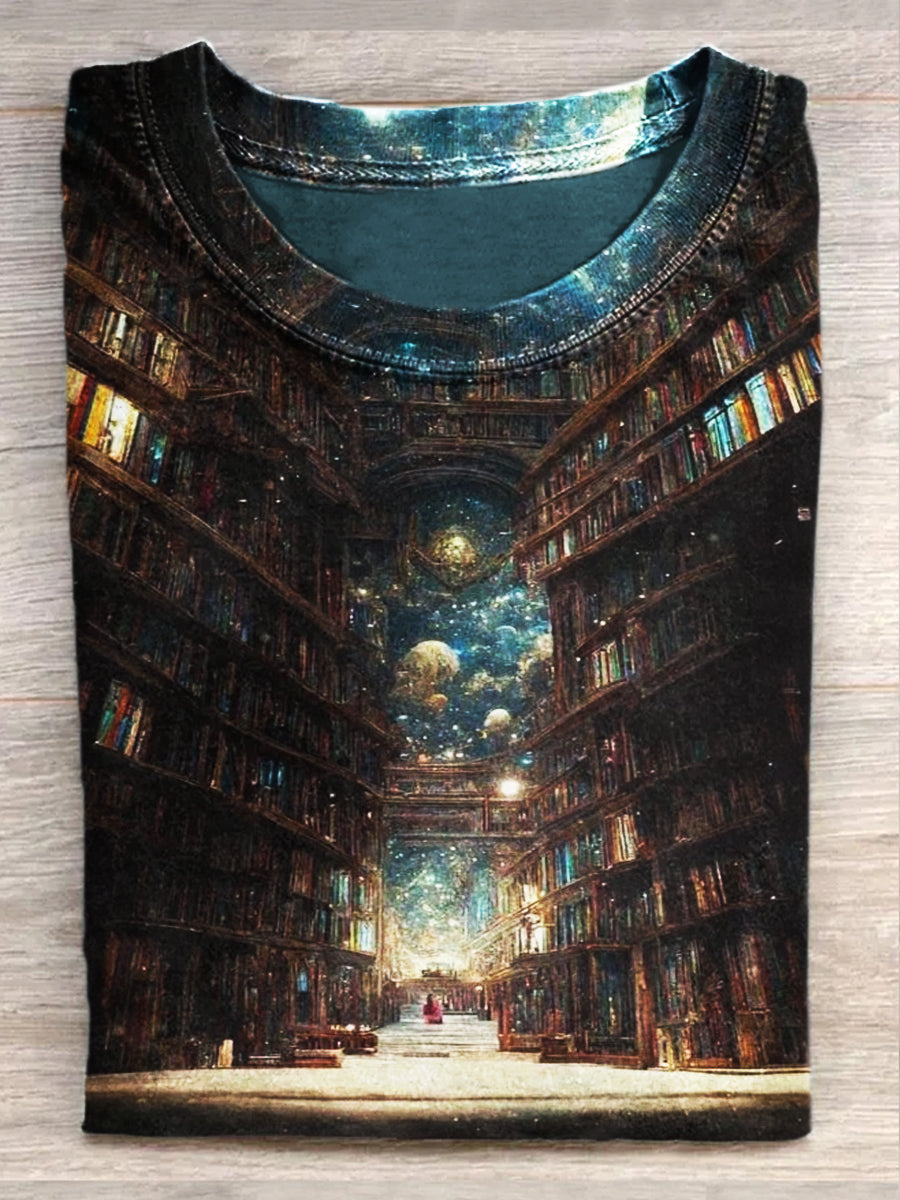 Fantasy Library Graphic Design Short Sleeve T-Shirt