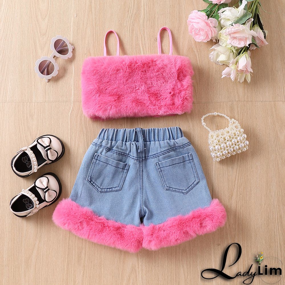 Kid Fluffy Cami and Denim Short Outfit - Ladylim