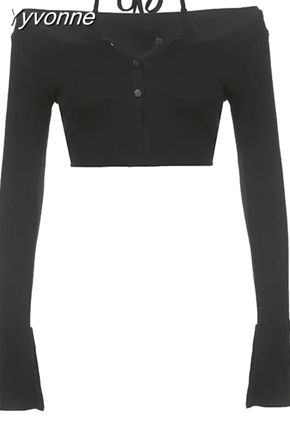 Yyvonne Acubi Fashion Y2K Button Up Off Shoulder Flare Sleeve Covers ...