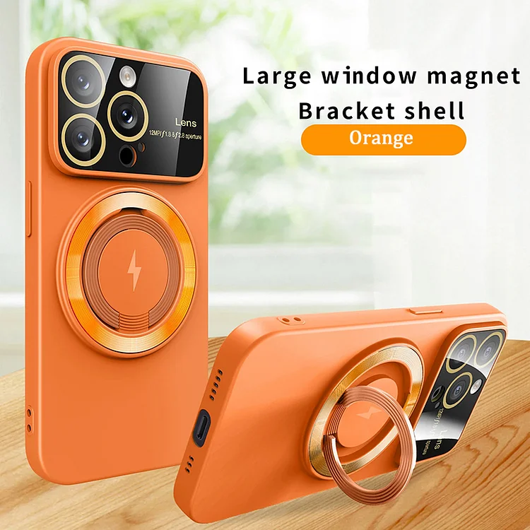 Large View Camera Magnetic Charger Stand Phone Case For iPhone