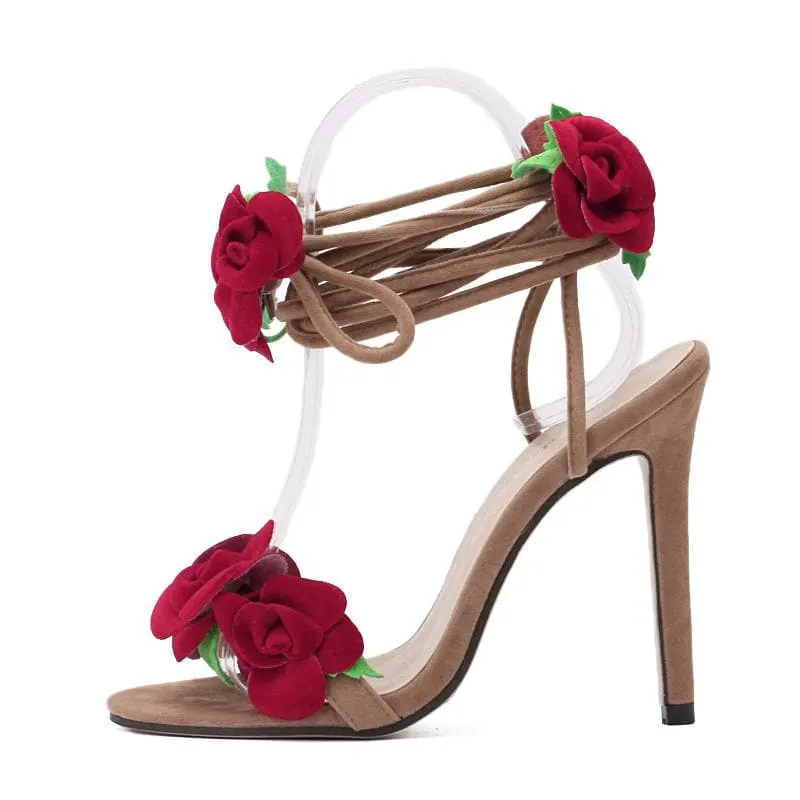 Sweet Rose Laced High Heels Sandals SP14083