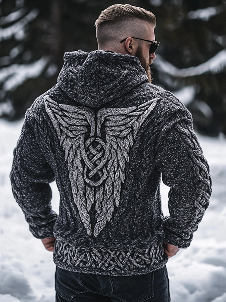 Men's Viking Tribal Hawk Wings Celtic Chunky Knit Hooded Sweater 33.99 ...