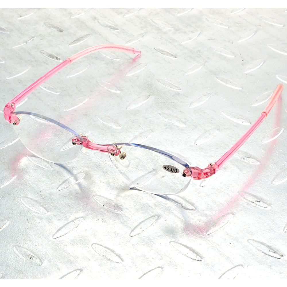 Rectangle Transparent Pink Frame Rimless Light Spectacles Multi-coated ...
