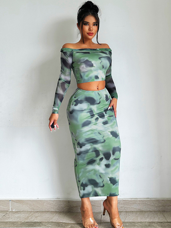 Cropped Wrap Printed Off-The-Shoulder Suits