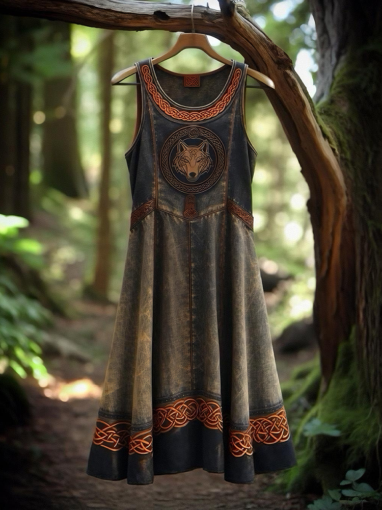Dexean Vintage Tribal Viking Wolf Celtic Knot Tank Midi Dress