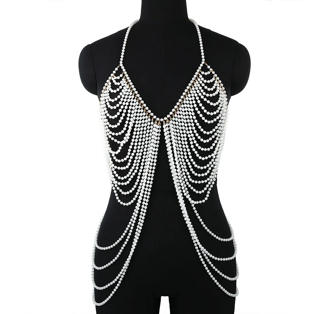 Uaang Women Pearl Shawl Necklaces Body Chain Sexy Beaded Collar ...