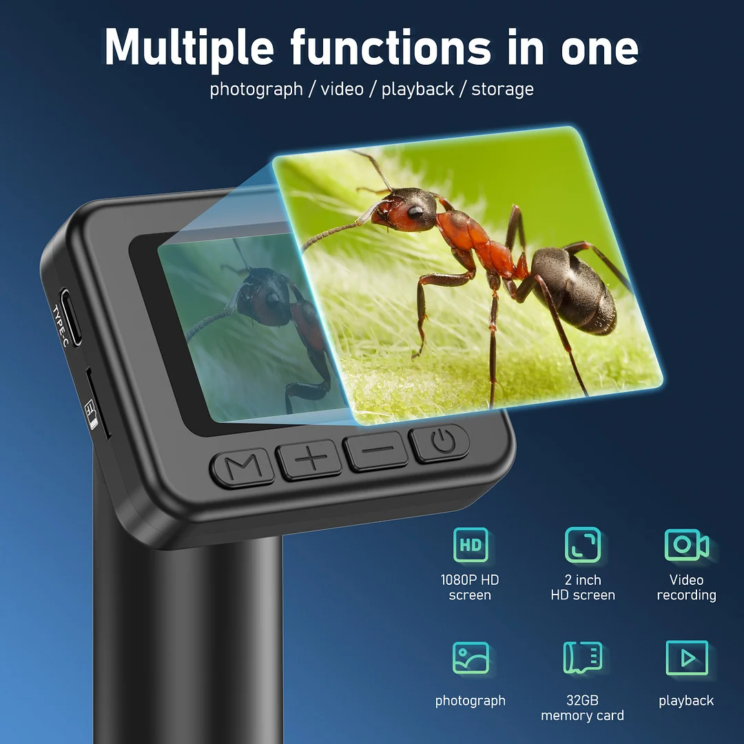 1000X Portable Screen Microscope for Kids and Adults, 32G Memory Card ...