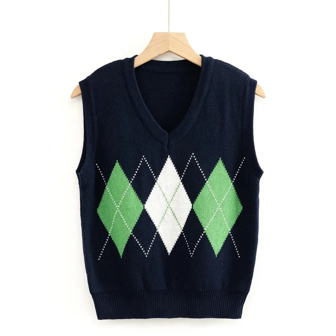 FASHION DIAMOND CHECK KNIT VEST
