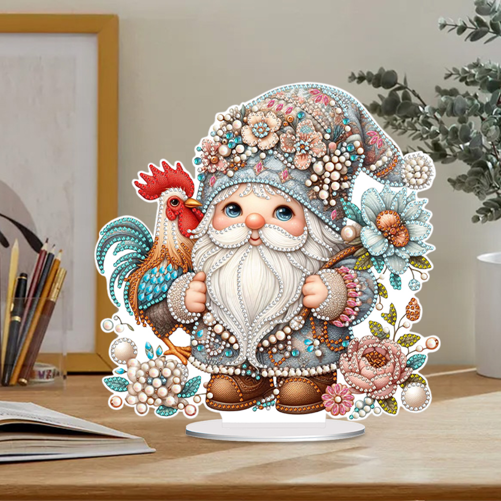 DIY Rooster Gnome Special Shaped Acrylic Desktop Diamond Painting Art ...