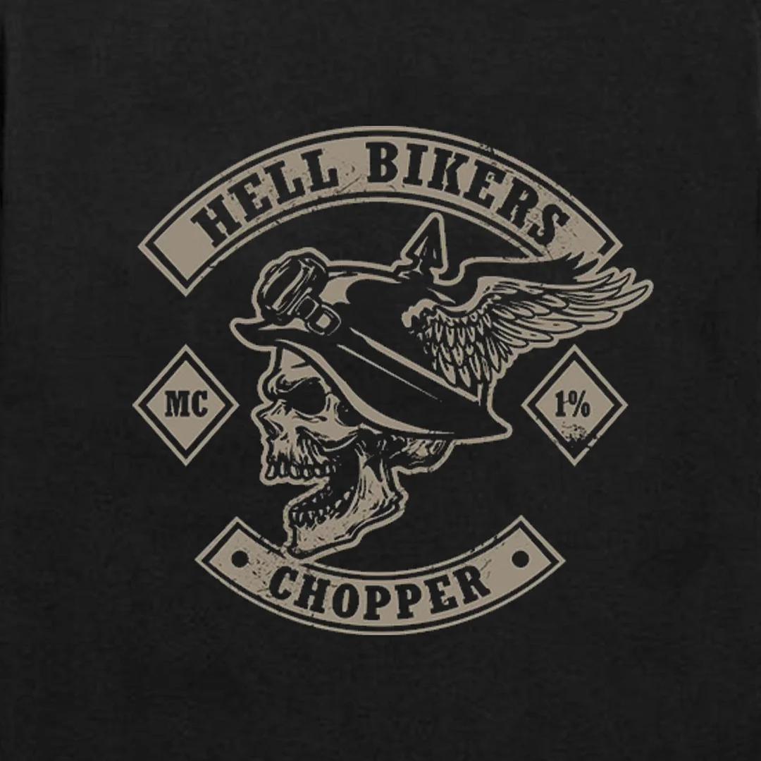 MOTOSUNNY Vintage Hell Bikers Chopper Black Print T-shirt