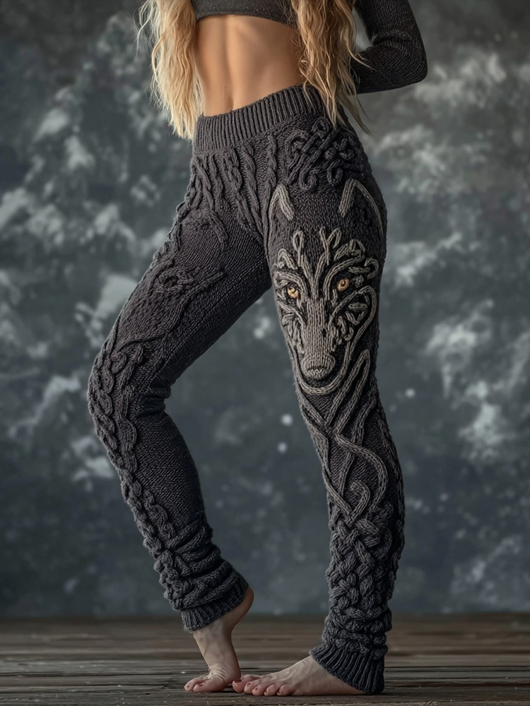 Vintage Viking Wolf Inspired Celtic Knot Cozy Leggings