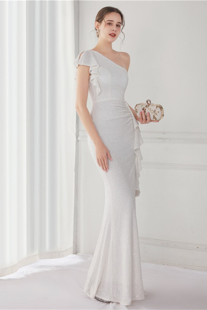 Daisda One Shoulder Long Mermaid Evening Dress With Sequins Split Ruffle Online