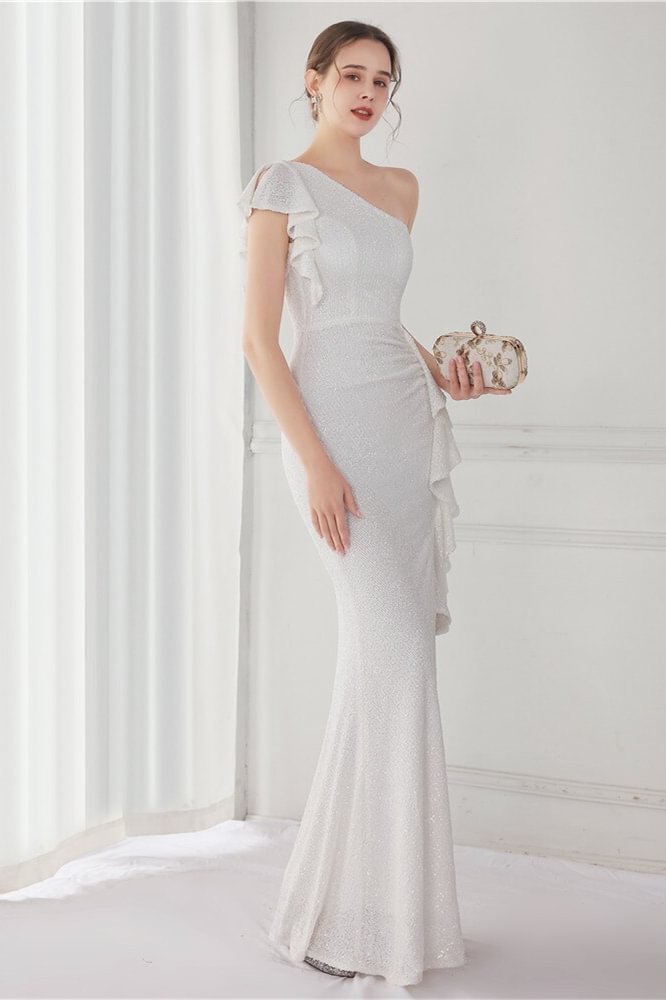 Daisda One Shoulder Long Mermaid Evening Dress With Sequins Split Ruffle Online