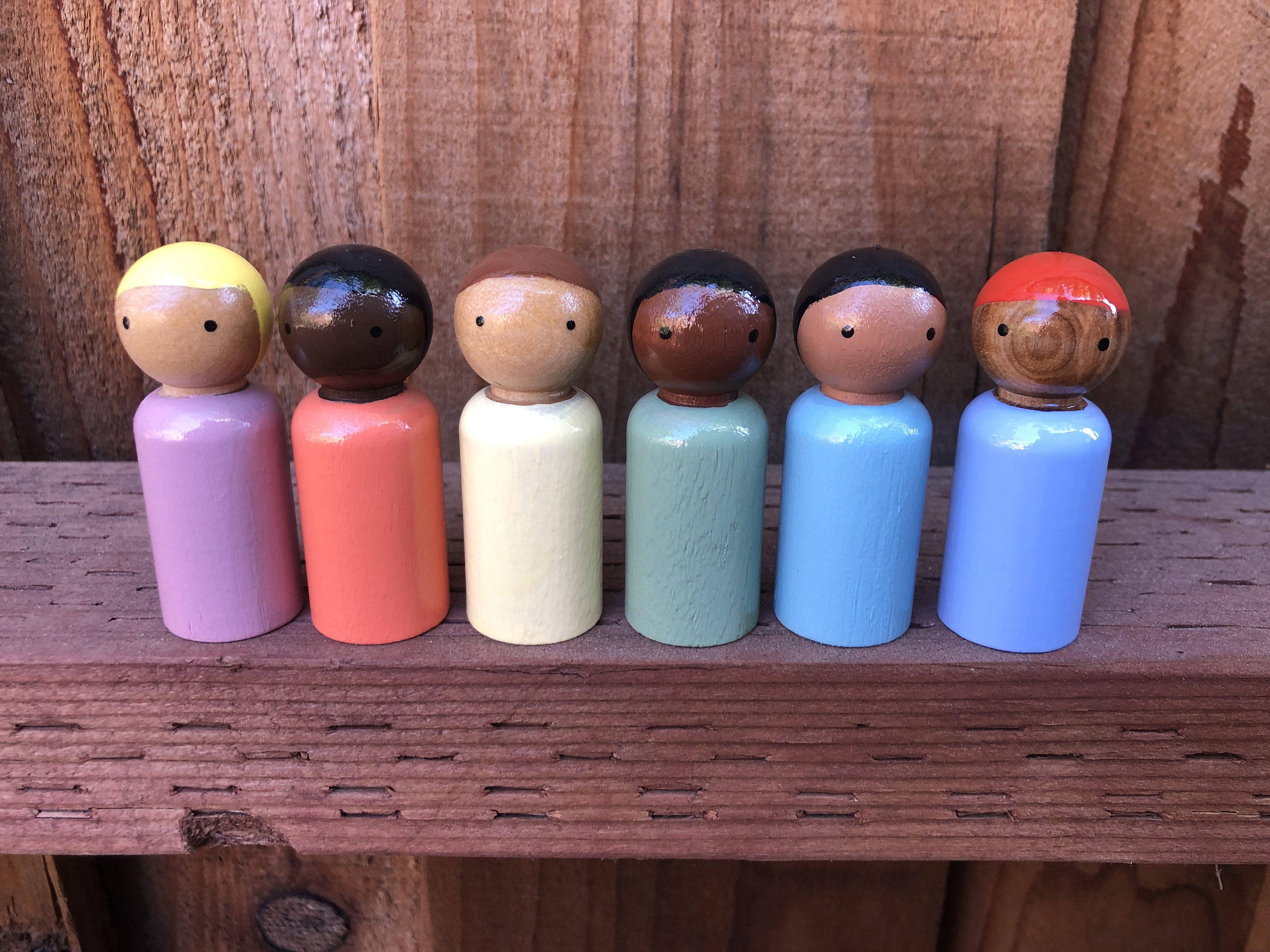 Peg dolls, Set of 6 Neutral Pastel Rainbow 2 3/8” height Peg Doll Boys ...