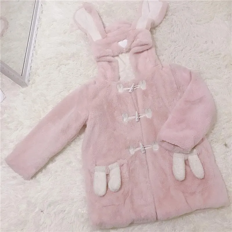 Pink Cute Fluffy Bunny Jacket Coat SP1710981