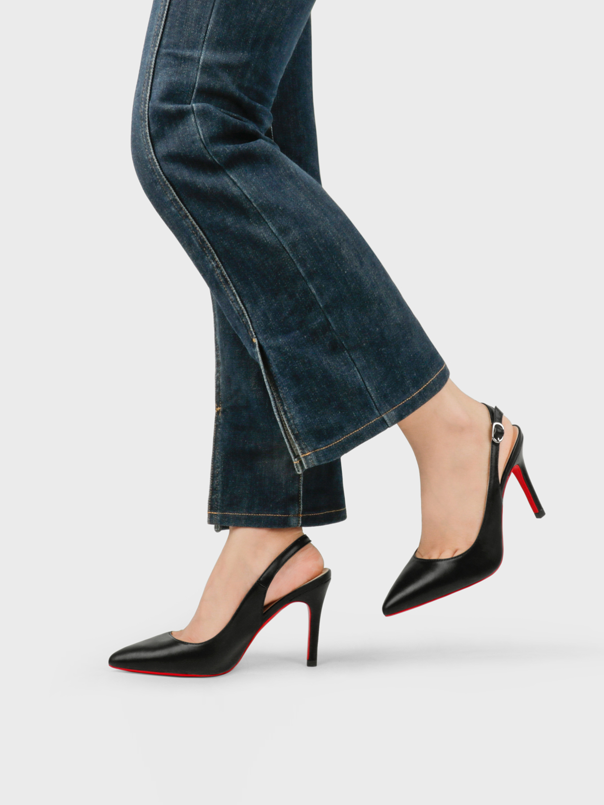 85mm Mid Heels for Women Slingback Pumps Sandals Pointy Toe Pumps Red ...