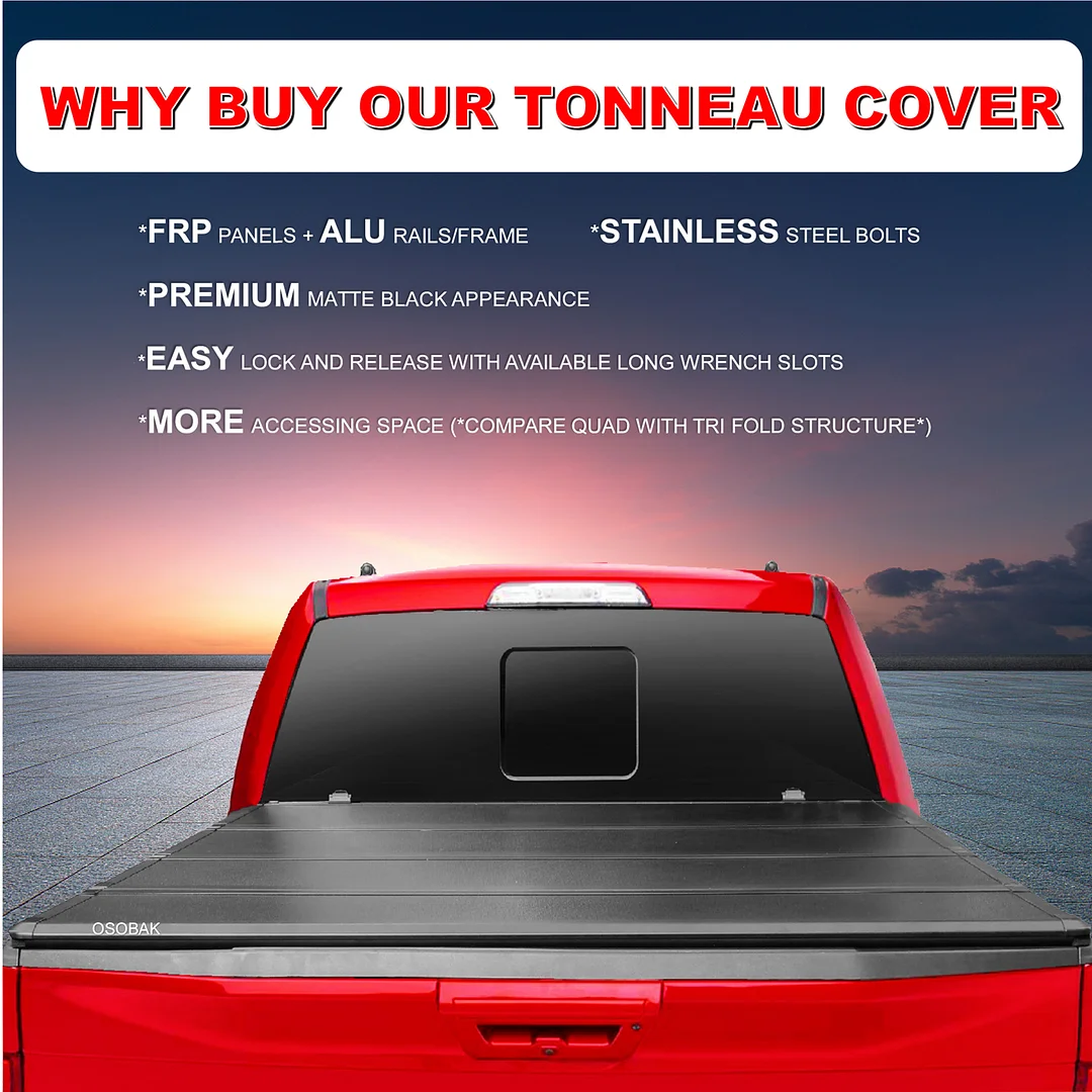 For 2019-2022 Ford Ranger 6' Truck Bed | OSOBAK Hard Quad-Fold Tonneau ...