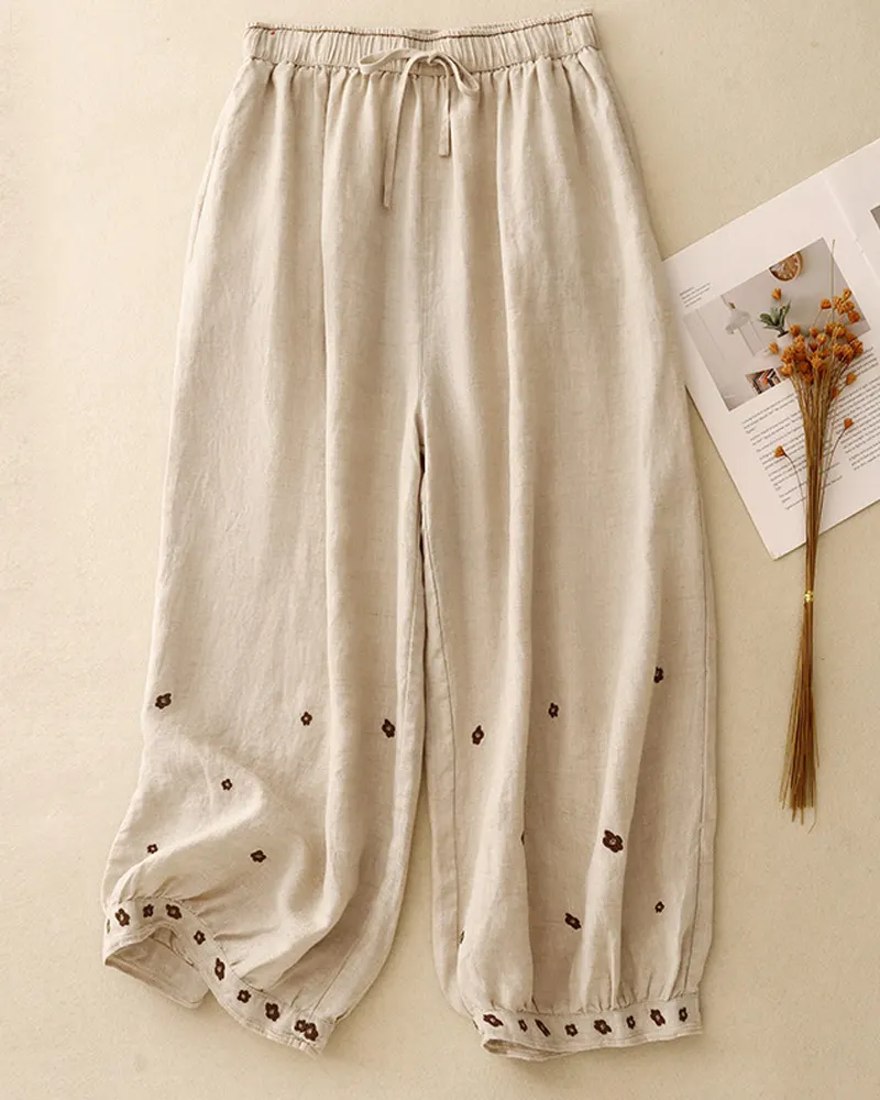 Vintage Embroidered Floral Elastic Waist Bloomers