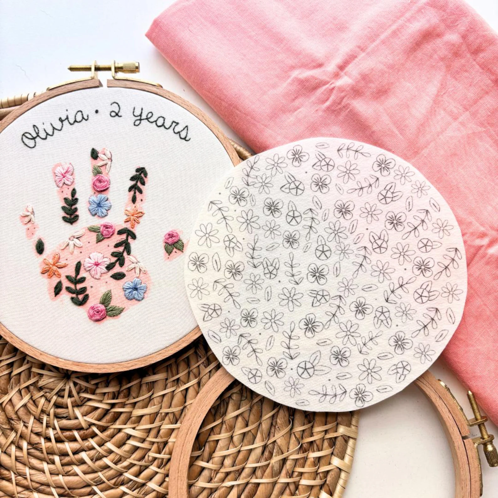 【Mother's Day Special】Floral Handprint Souvenir Embroidery Pattern Kit