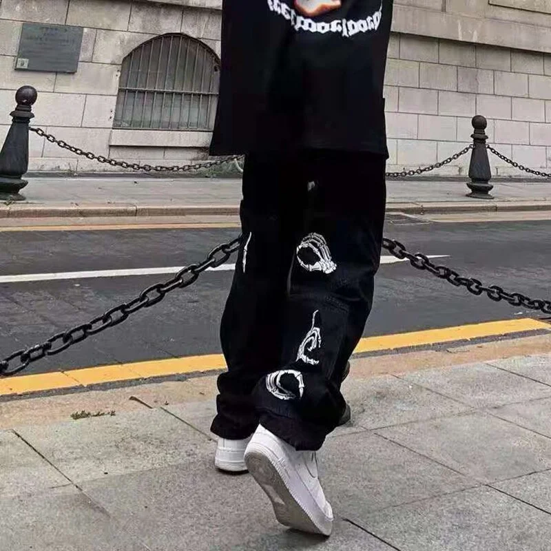 Wongn Emo Mens Black Harajuku Streetwear Alt Jeans Straight Fairy ...