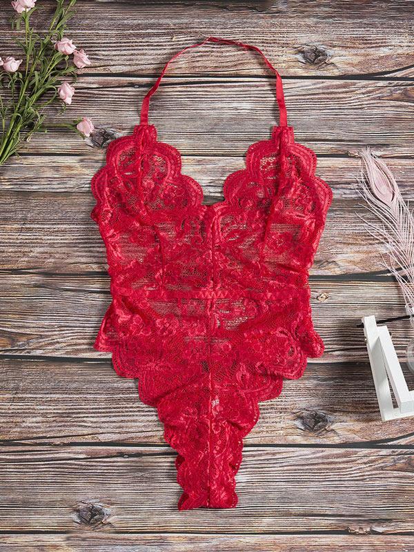 Deep V Neck Lace One Piece Bodysuit Lingerie