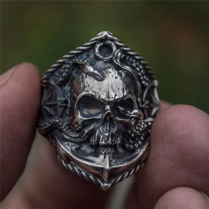 Punk squid compass skull rings