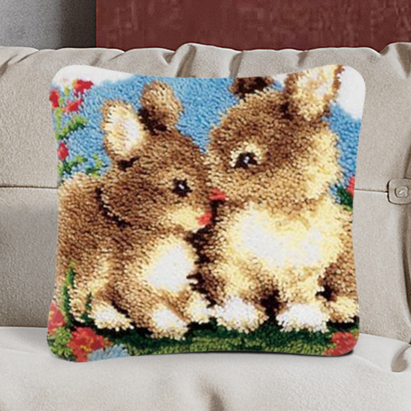 Rabbit Family Latch Hook Pillow Crocheting Kit