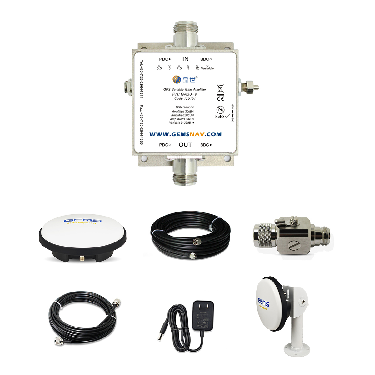 Gain Adjustable GPS and GNSS Repeater Kit GNSSRK-M-V