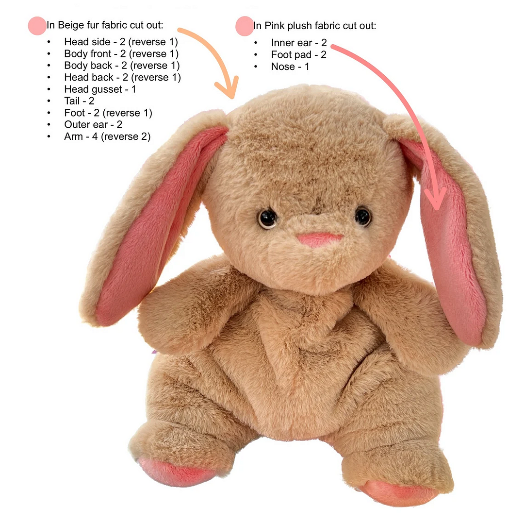 Stuffed Bunny Plushy Toy Sewing Templates&Instruction