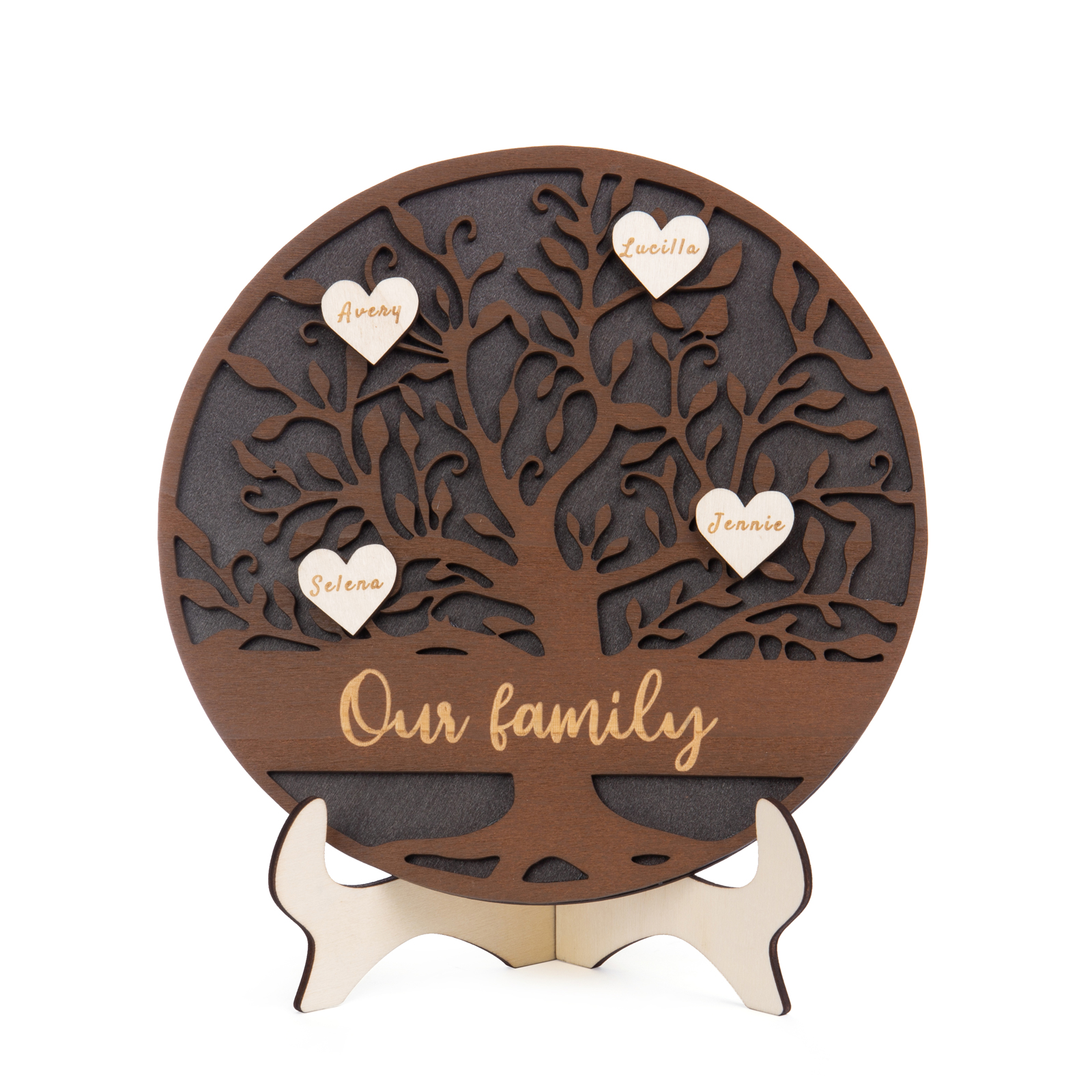 Wooden Family Tree Sign Engrave 4 Names Keepsake Gifts