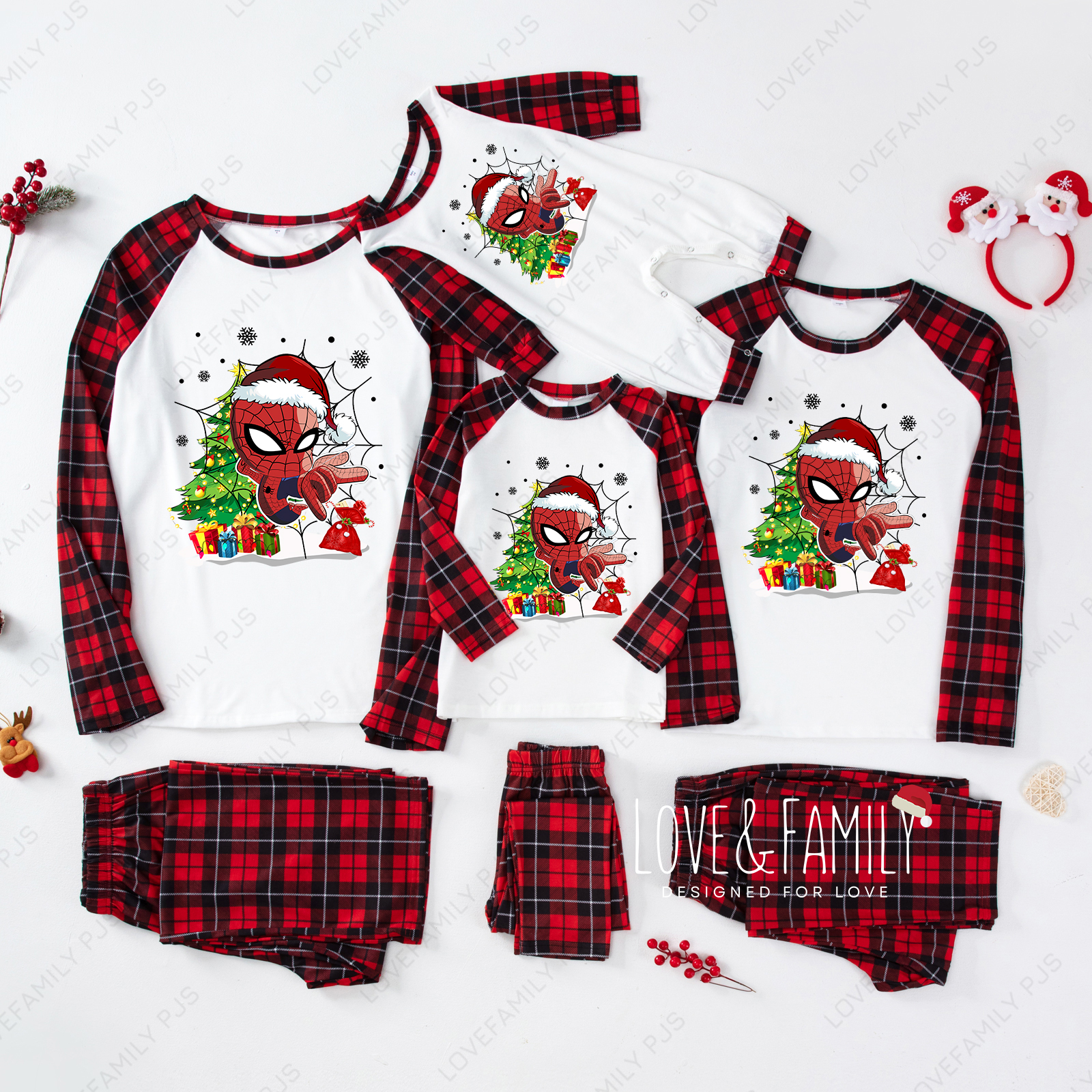 Spider-Man Red Plaid Splice Christmas Matching PJs