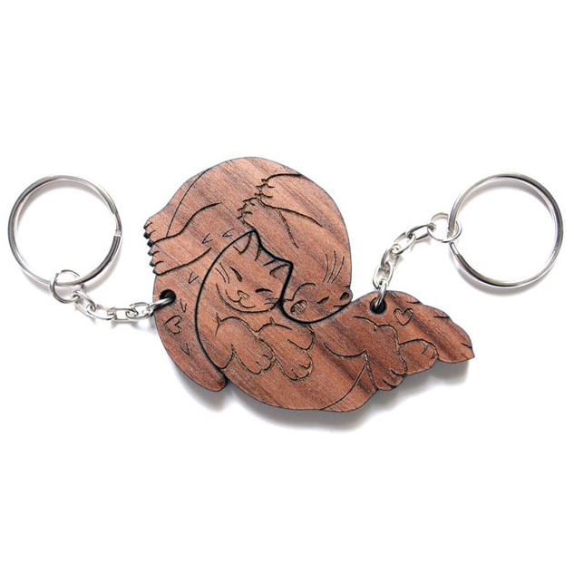 Interlocking Cat and Otter Couple Keychains – Valentine's Day Gifts for ...