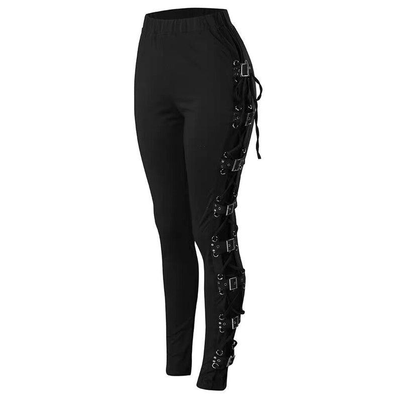 Lace Up Side Buckles Leggings Pants - GothBB 2022 free shipping available