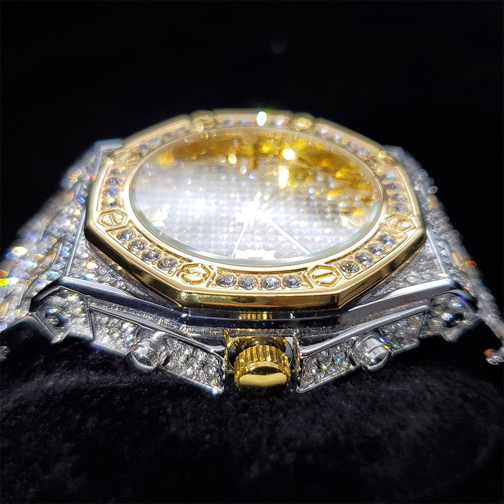 Iced Octagonal Case Screw Head Watch