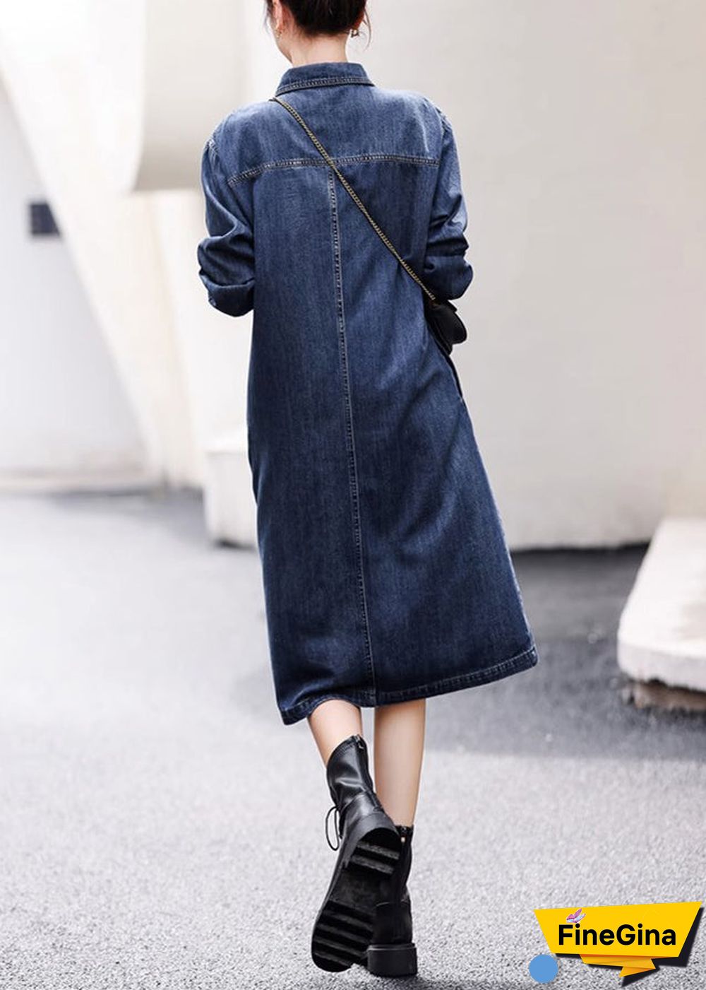 FineGina Vogue Blue Asymmetrical Patchwork Side openOpen Button Denim ...