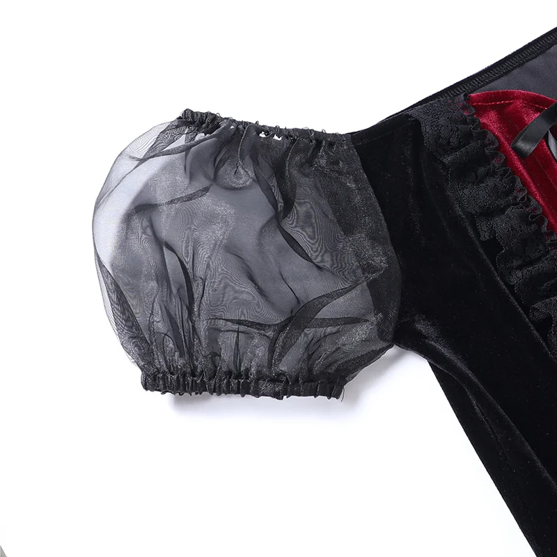 RABBIT PENDANT MESH SLEEVE VELVET TOP