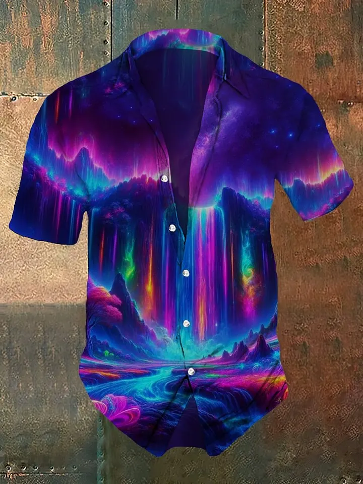 Unisex Colorful Fluorescent Waterfall Abstract Print Design T-Shirt