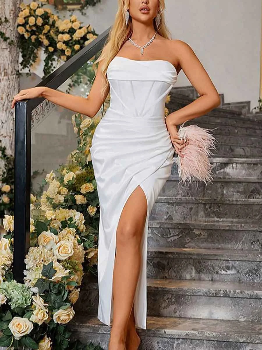 Strapless high waist slit dress
