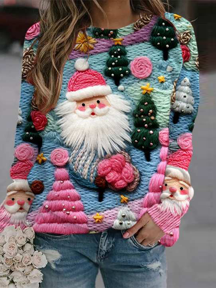 Santa Claus Print Crew Neck Casual Sweatshirt