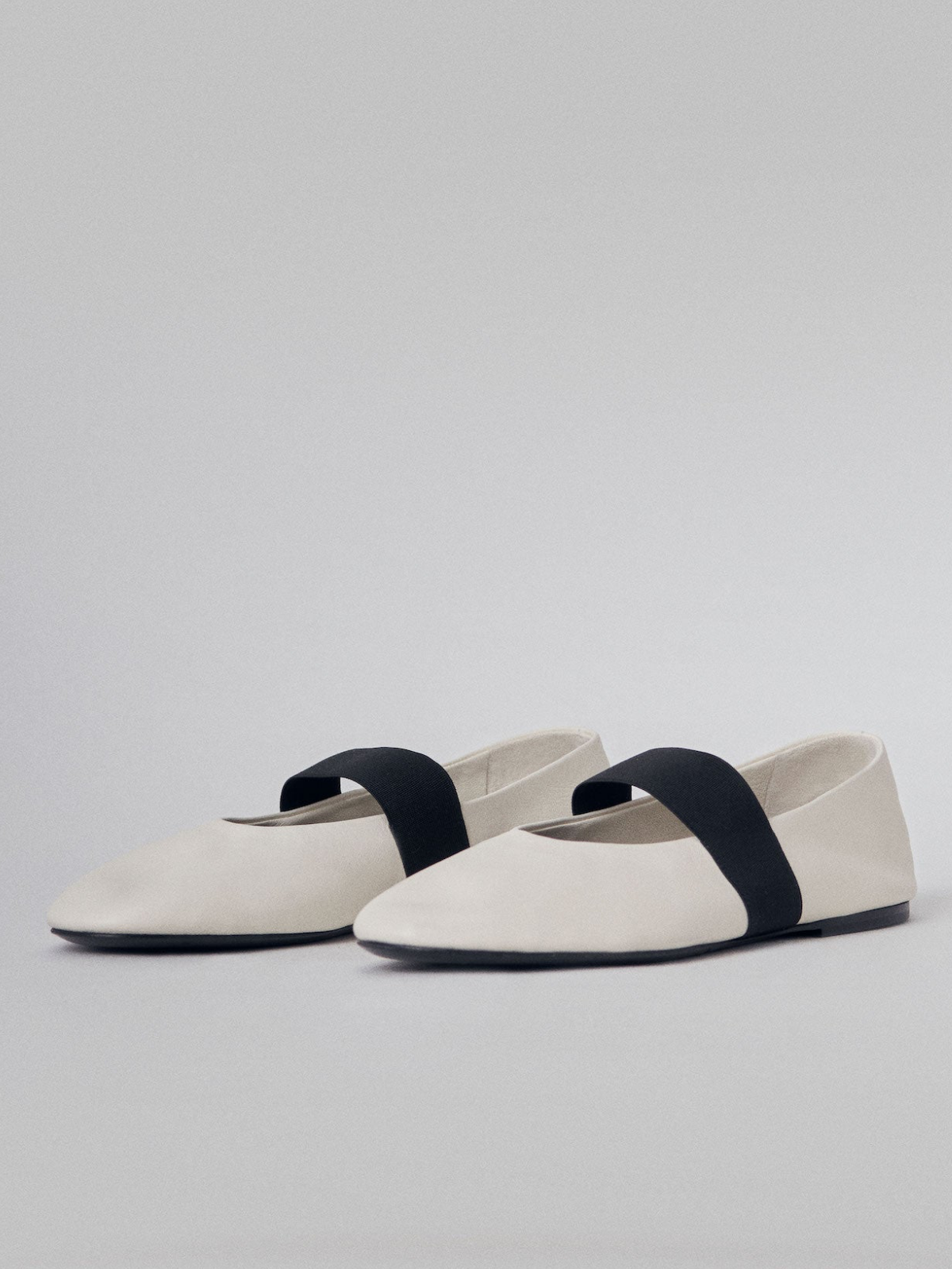 Taafo White Round-Toe Ballet Flats Mary Janes With Wide Elastic Band