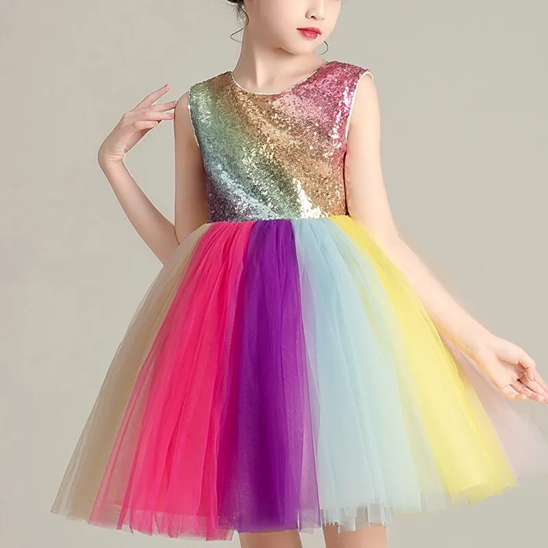 Kid Girls Party Clothes Sequins Banquet Lace Gown Princess Dress