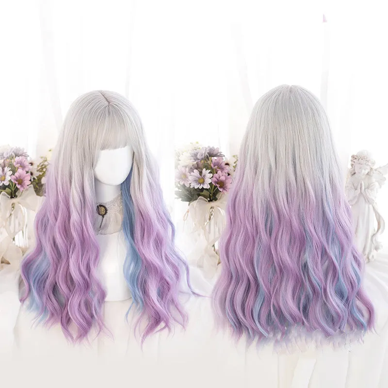 Gradient Blue Purple Long Curly Wig BE1170