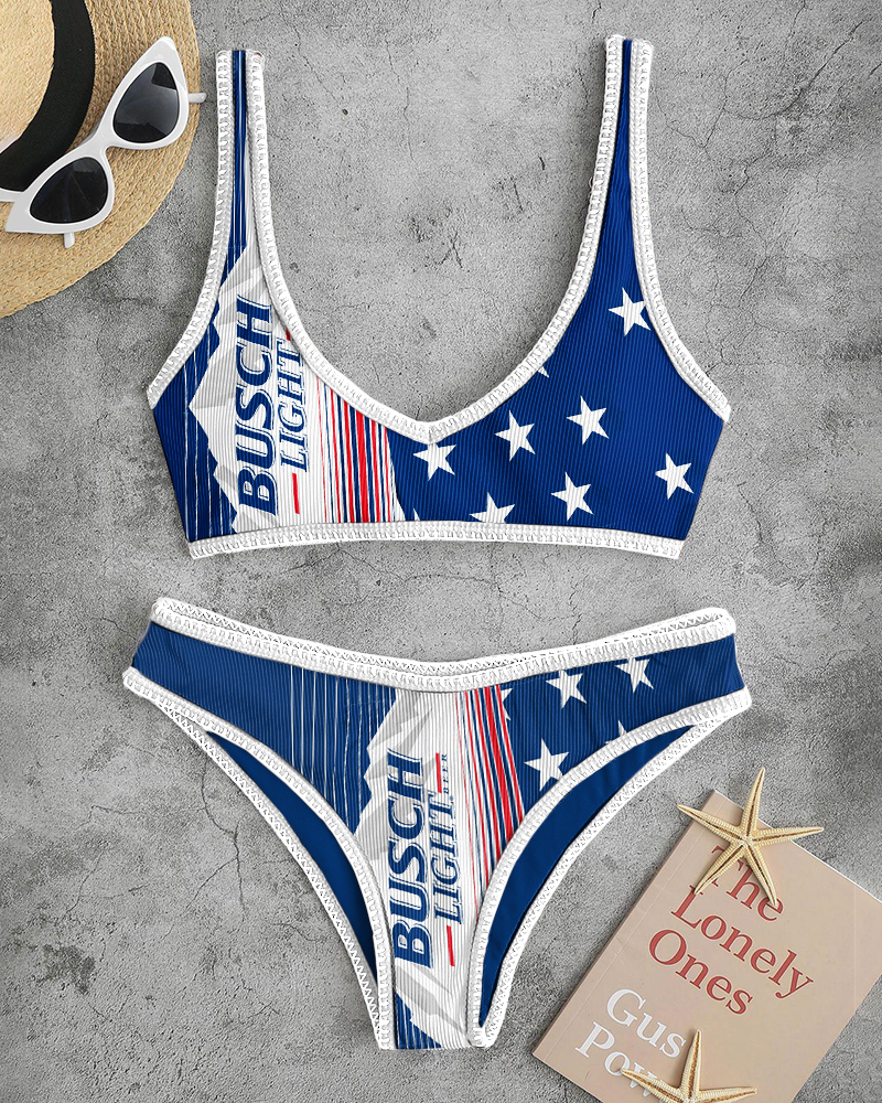 Busch Light Casual Blue Falg Printed Bikini Sets