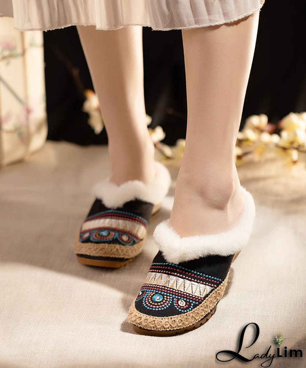 Comfy Splicing Women Beige Fuzzy Wool Lined Slippers Shoes - Ladylim