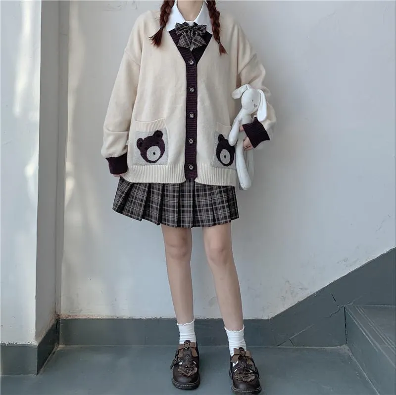JAPANESE BEAR POCKET KNIT CARDIGAN